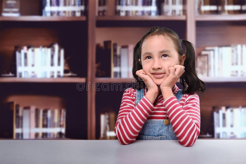 Cheerful Asian Kid Thinking for New Idea Stock Image - Image of ...
