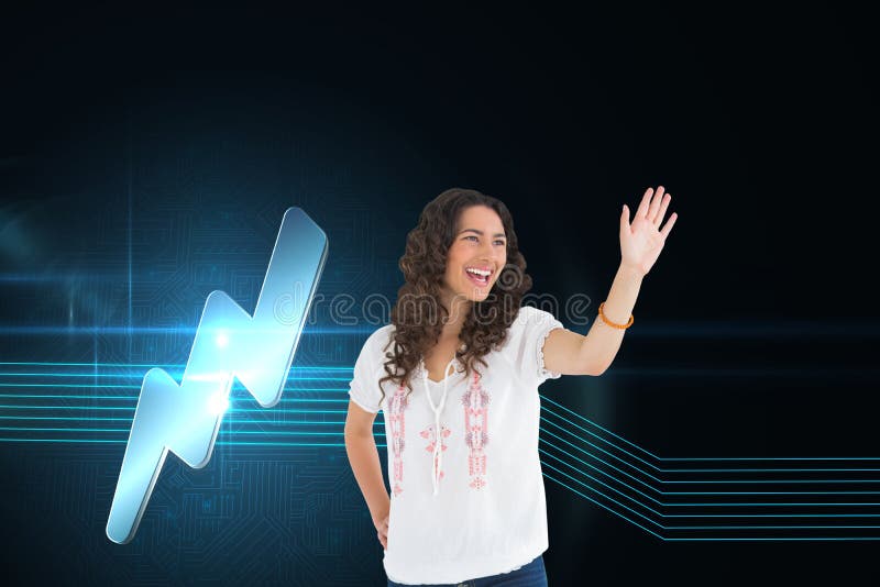 Cheerful Attractive Brunette Smiling while Greeting Stock Photo - Image ...