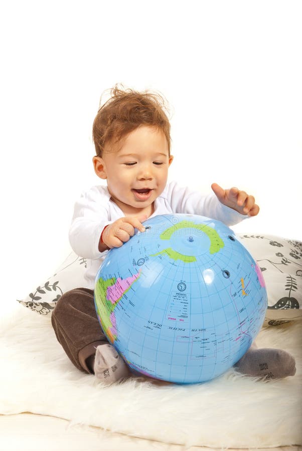 Cheerful Baby with Big World Globe Stock Photo - Image of looking ... Cheerful Baby with Big World Globe Stock Photo - Image of looking ...