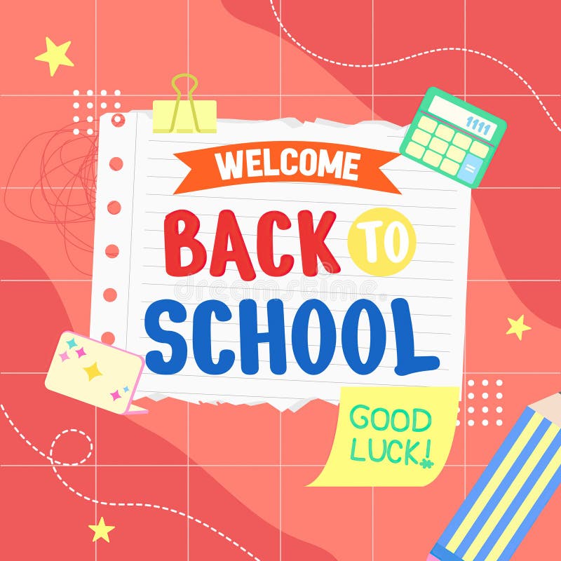 Cheerful Back To School Design with Welcome Message and Stationery ...