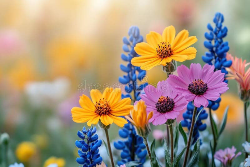 A Cheerful Background Scene Filled with Spring Flowers and Sunshine ...