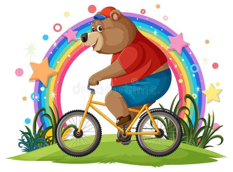 A Cheerful Bear Cycling Beneath Stock Illustration - Illustration of ...