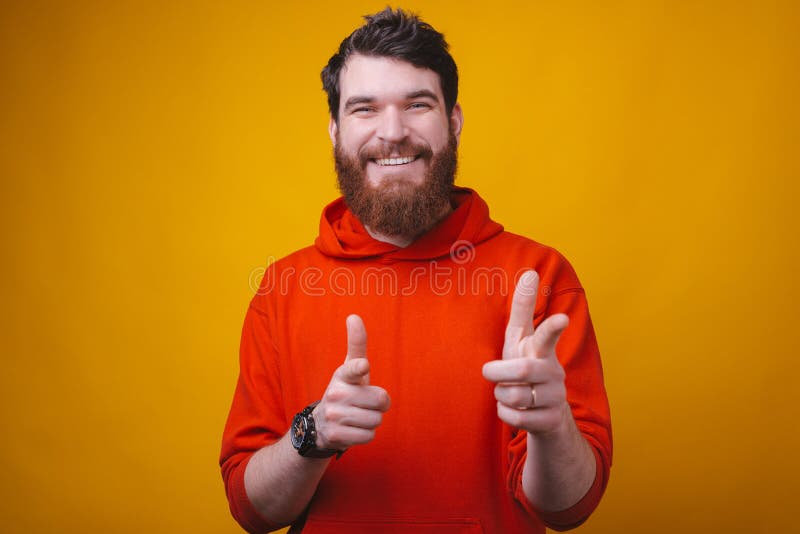 Cheerful Bearded Man Pointing at the Camera Stock Image - Image of ...