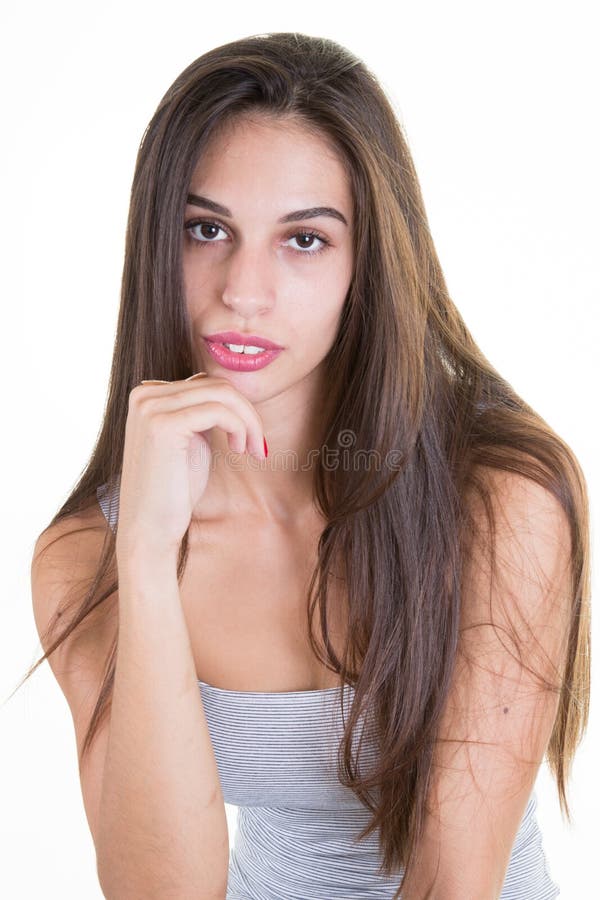 Cheerful Beautiful Woman with Happy Smile Hand on Chin Stock Photo ... Cheerful Beautiful Woman with Happy Smile Hand on Chin Stock Photo ...