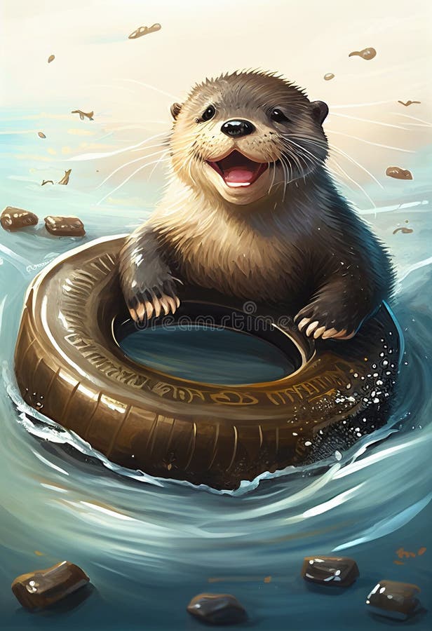 Cheerful Beaver Swims in the River on a Tire. AI Genarated Stock ...