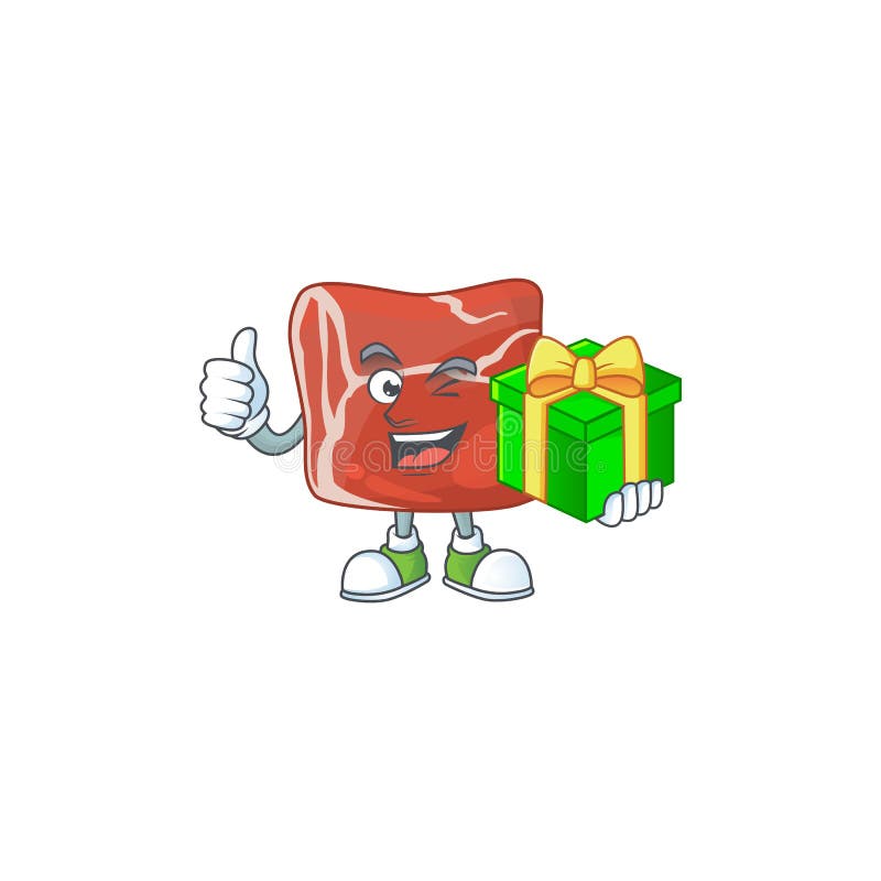 Cheerful Beef Cartoon Character Holding a Gift Box Stock Vector ...