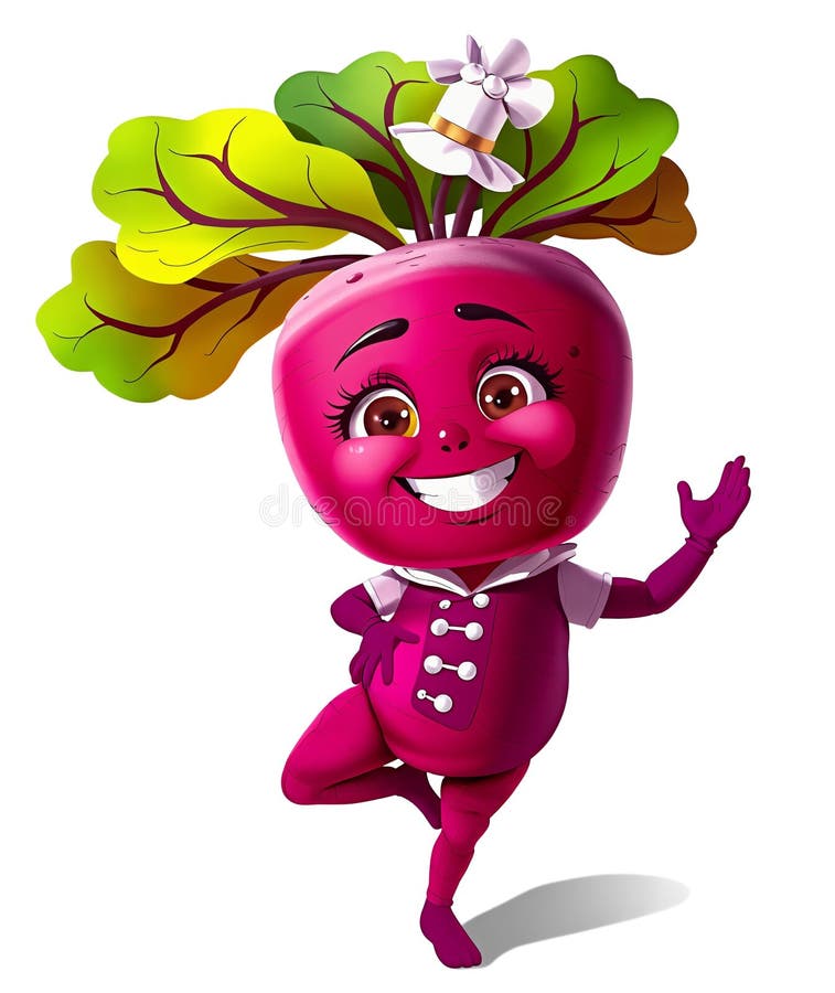 A Cheerful Beetroot Character, Dressed in a Purple Suit with White ...