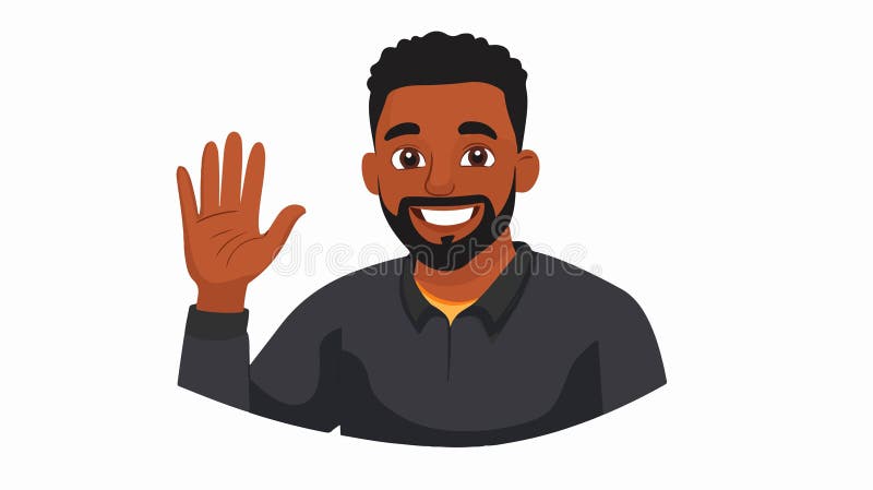 Cheerful Black Man Gesturing Hi with Waving Hand Stock Vector ...