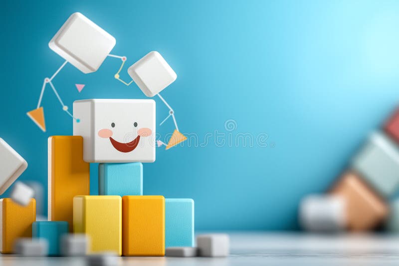 Cheerful Blocks with Smiling Faces are Stacked Playfully Against ...