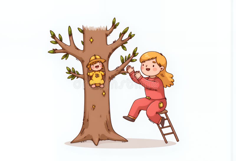 Cheerful Blonde Chibi Character Rescues Tiny Yellow Chibi from Tree in ...