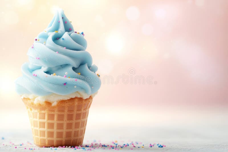 A Cheerful Blue Ice Cream Cone with Multicolored Sprinkles, Against a ...