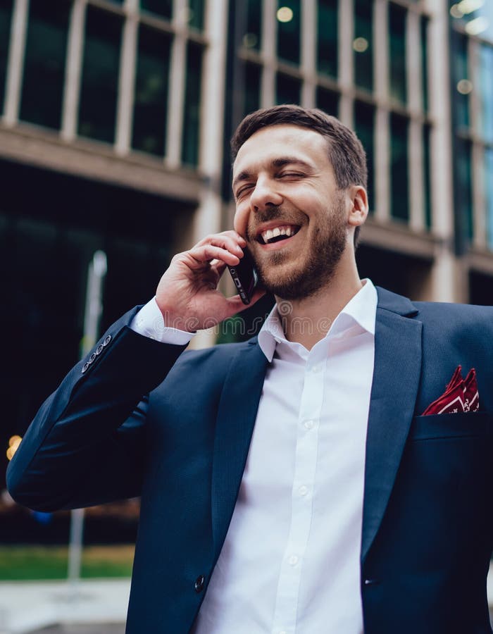 Cheerful Boss Answering Phone Call Stock Image - Image of formal ...