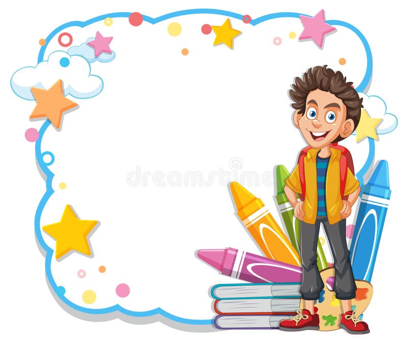 A Boy with Books and Colorful Frame Stock Vector - Illustration of ...