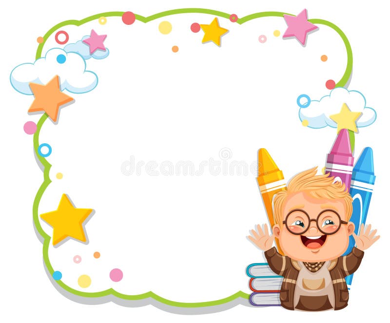 A Boy with Crayons, Surrounded by Colorful Frame Stock Vector ...
