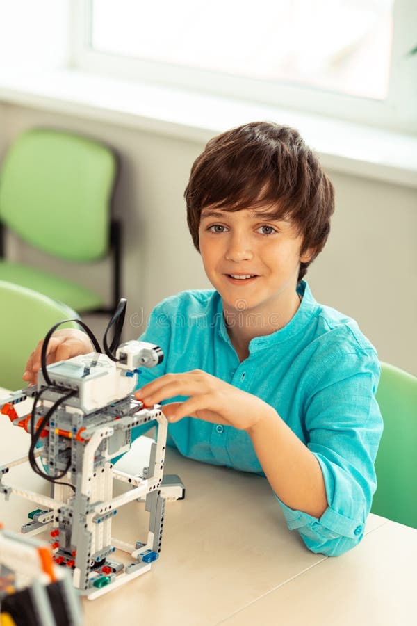 Cheerful Boy during His Engineering Lesson at School. Stock Image ...
