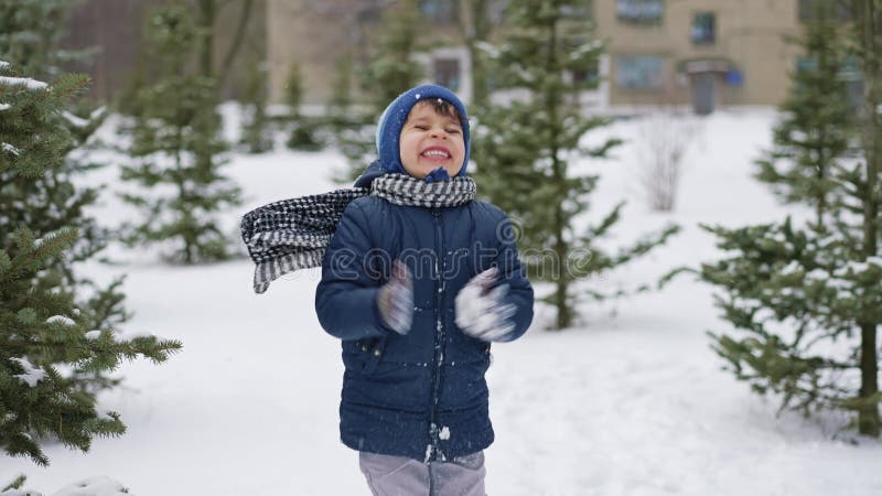 Boy Jumping and Clapping His Hands at Winter Stock Video - Video of ...