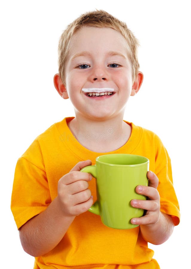 Cheerful Boy with Milk Mustache Stock Photo - Image of smiling, little ...