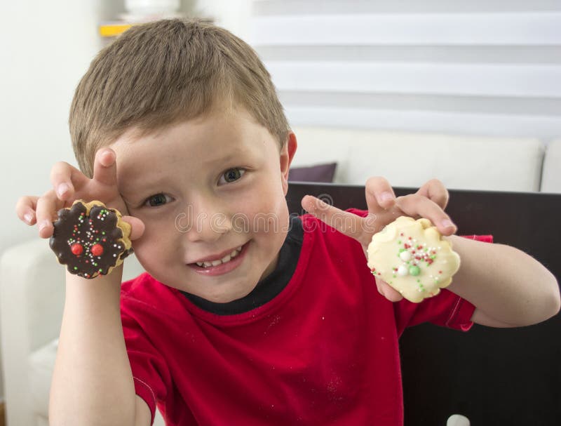 Boy Offering You a Chocolate Cookie. Stock Image - Image of cake, food ...