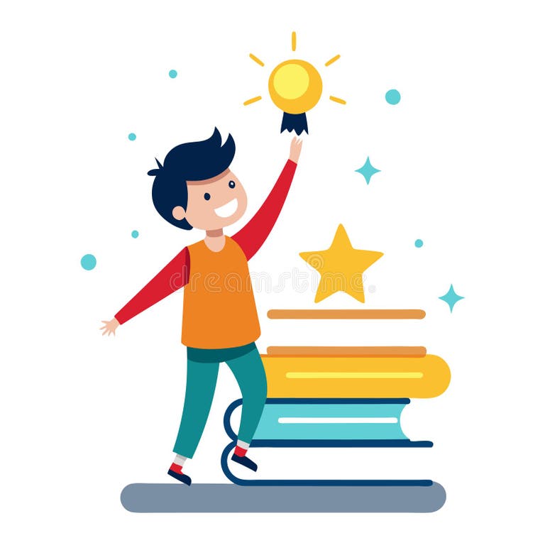 Achieving Success: Boy Reaching for Lightbulb on Books - Education ...