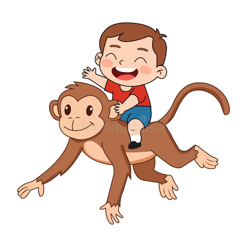 Boy Riding Monkey stock illustration. Illustration of nose - 370376947