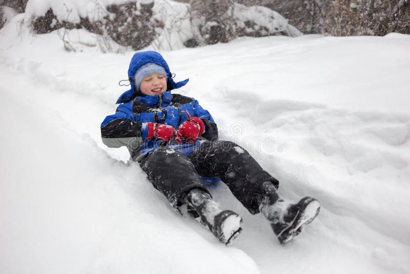 Cheerful Man Sledding Down a Snowy Slope in Full Speed BANNER, LONG ...
