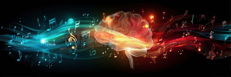 Bright Brain Icon Radiates Joy with Flowing Music Notes and Vibrant ...