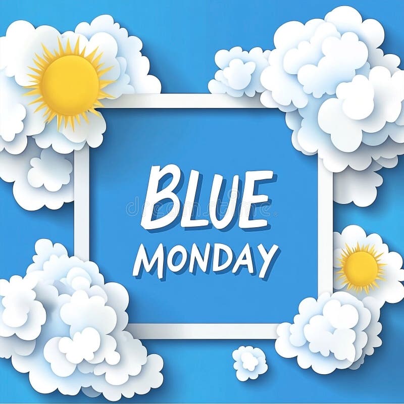 Blue Monday Text Art with a Sunny Sky and Fluffy White Clouds Design ...