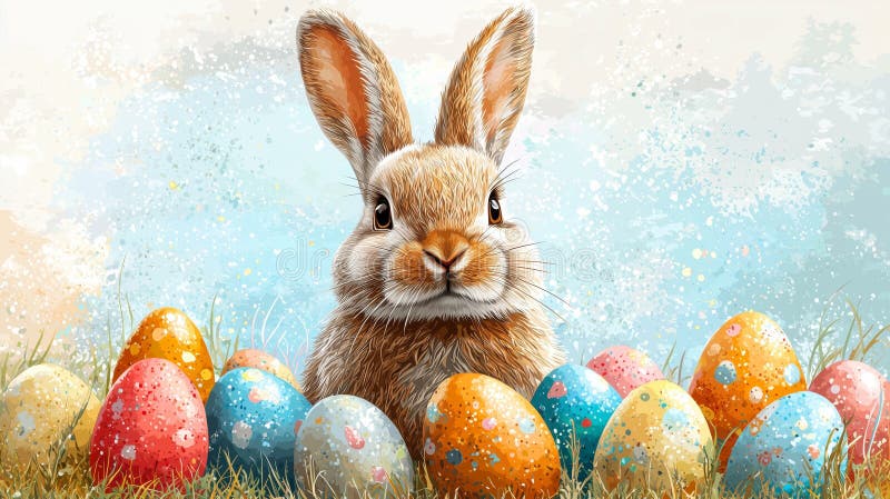 Cheerful Bunny Amidst Vibrant Easter Egg Collection Stock Photos - Free ...