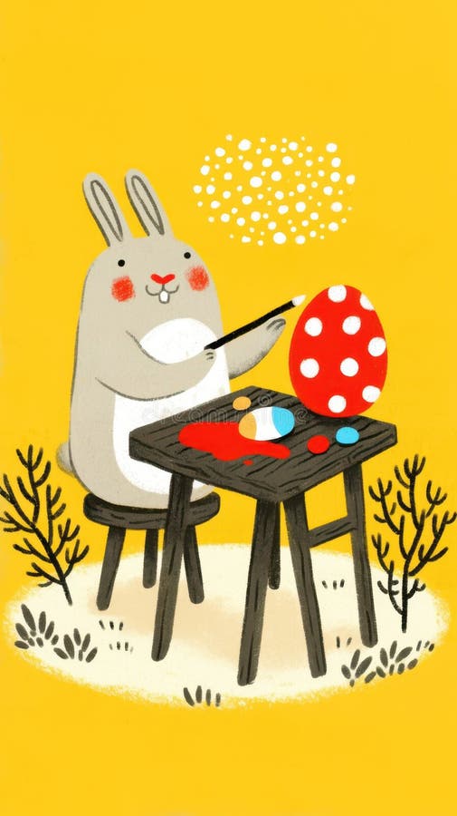 Cheerful Bunny Painting Colorful Easter Eggs in Sunny Setting Stock ...