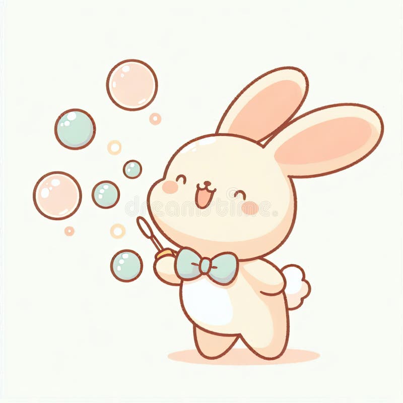 Cheerful Bunny Playing with Bubbles Stock Illustration - Illustration ...