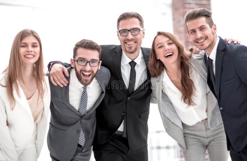 Cheerful Business Team Standing in the Office Stock Photo - Image of ...