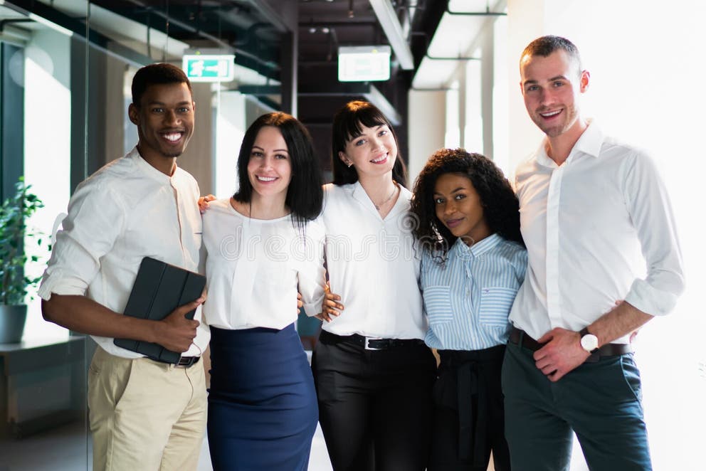 Cheerful Business Workers at Workplace Stock Image - Image of ...