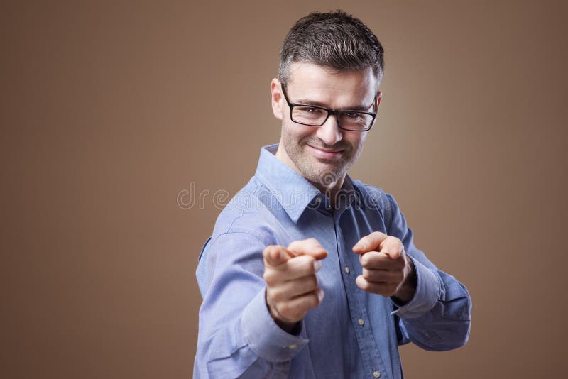 Cheerful Businessman Pointing at Camera Stock Image - Image of ...