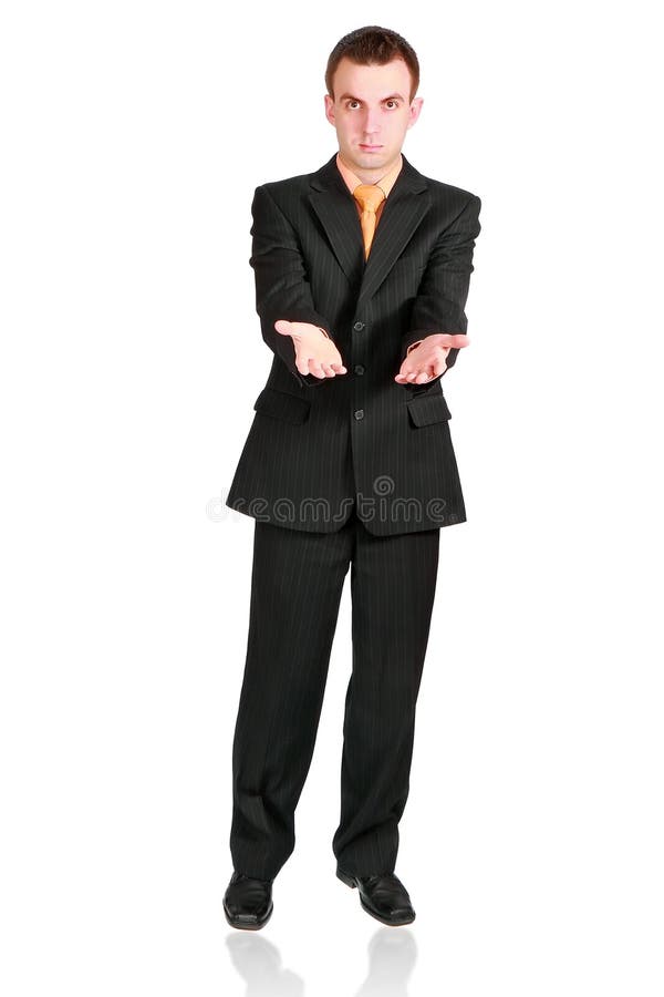 Cheerful Businessman Show Empty Hands. Isolated Stock Image - Image of ...
