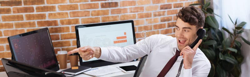 Businessman Work Near Computers and Coffee Stock Image - Image of call ...