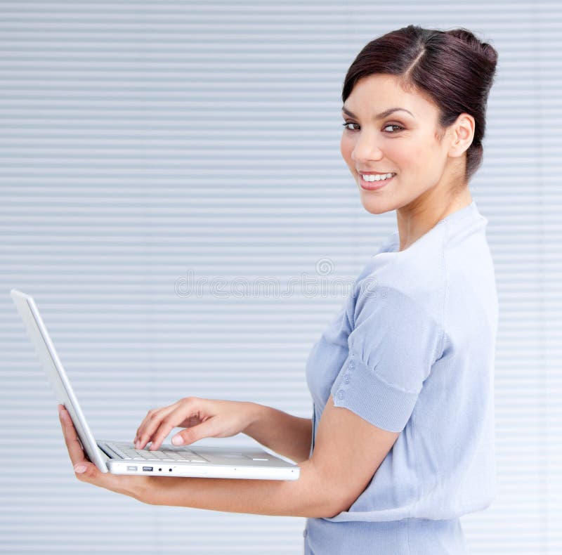 Business Woman Working on a Laptop at Office Stock Photo - Image of ...