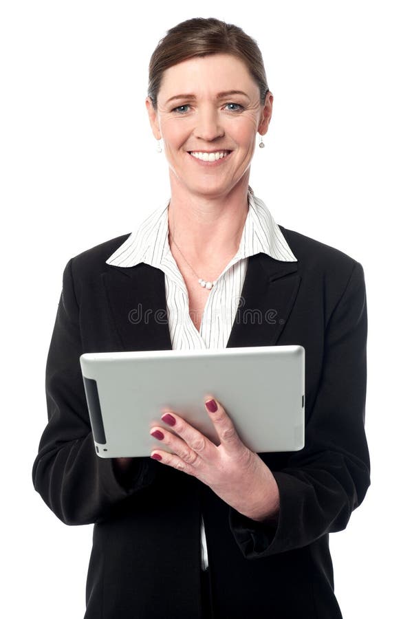Cheerful Businesswoman Using Tablet Pc Stock Image - Image of happy ...
