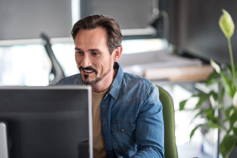 Cheerful Busy Male Person Working in Office Stock Image - Image of ...