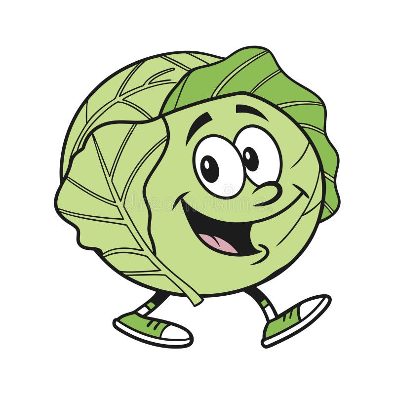 Cheerful Cabbage Character with Happy Expression Stock Vector ...