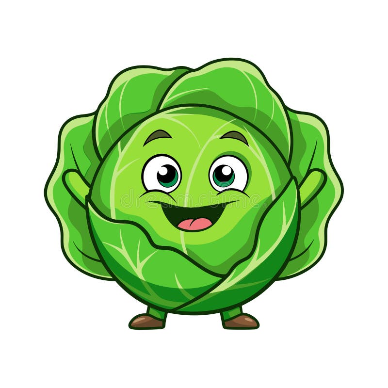 Cheerful Cabbage Character with Happy Expression Stock Vector ...