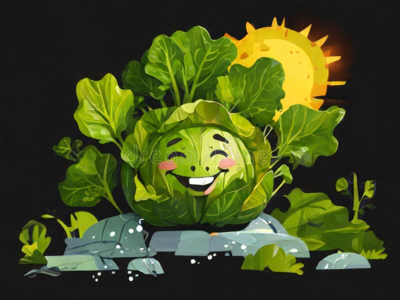 Cheerful Cabbage in the Garden. Stock Illustration - Illustration of ...