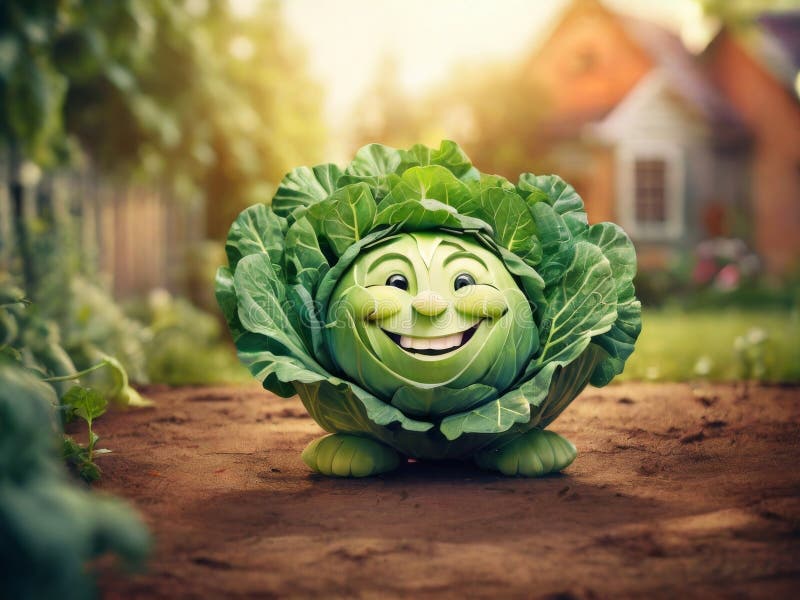 Cheerful Cabbage in the Garden. Stock Image - Image of face, natural ...