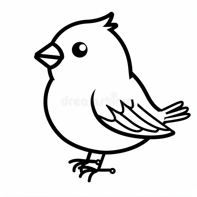 Cute Canary Vector Logo Design in Black and White Outline Stock ...