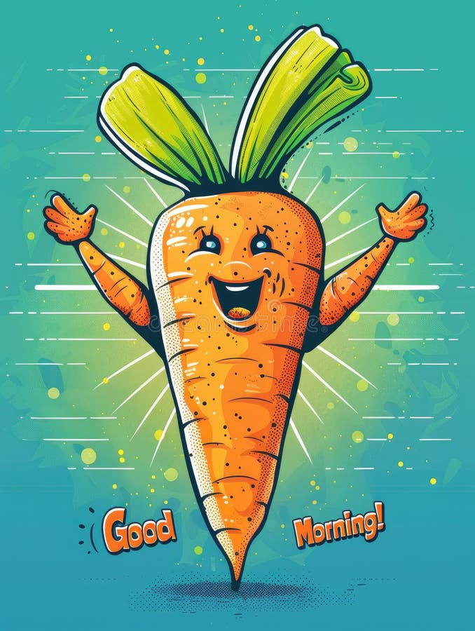 Cheerful Carrot Character Saying Good Morning Stock Illustration ...