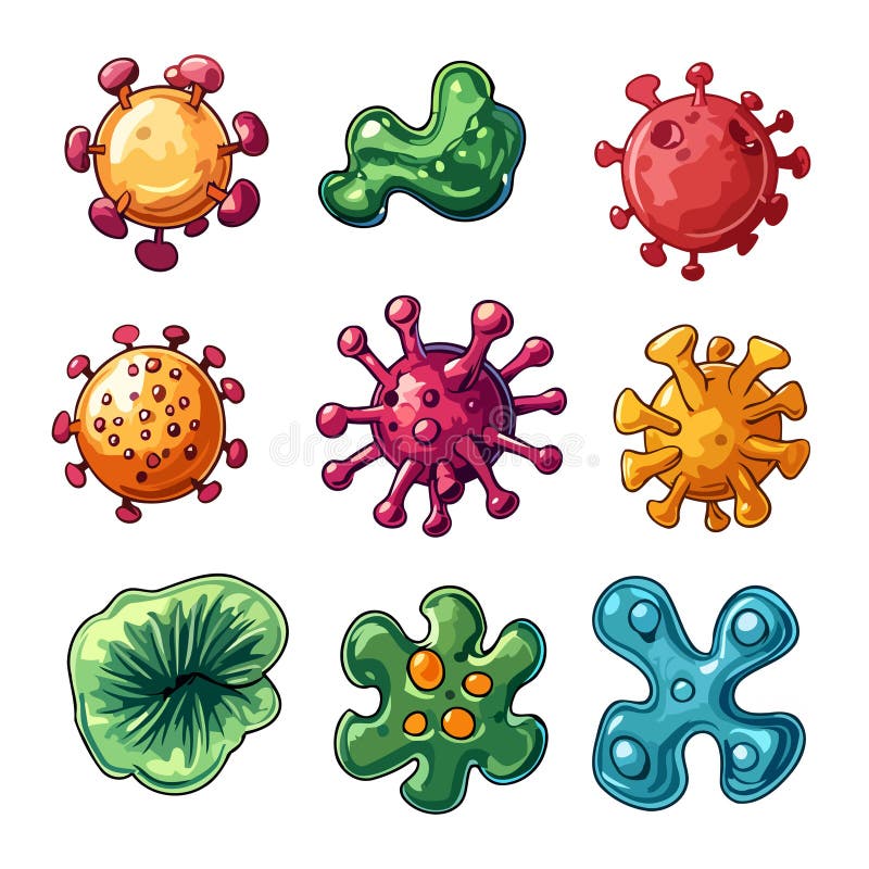 Cheerful Cartoon Bacteria with Happy Faces. Stock Vector - Illustration ...