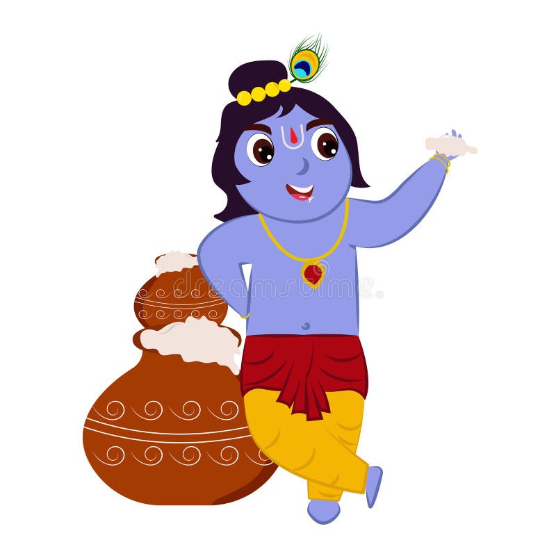 Cheerful Cartoon Bal Gopal Showing Makhan Against Stack Matki Flat ... Cheerful Cartoon Bal Gopal Showing Makhan Against Stack Matki Flat ...
