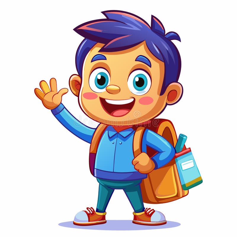 A Cheerful Cartoon Boy with a Backpack Wavin Stock Vector ...