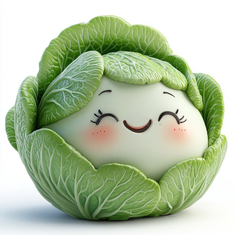 Cheerful Cartoon Cabbage Character with a Happy Expression on White ...