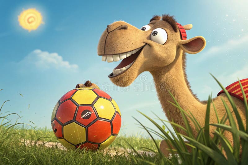 Cheerful Cartoon Camel with Soccer Ball - Generated by Ai Stock ...