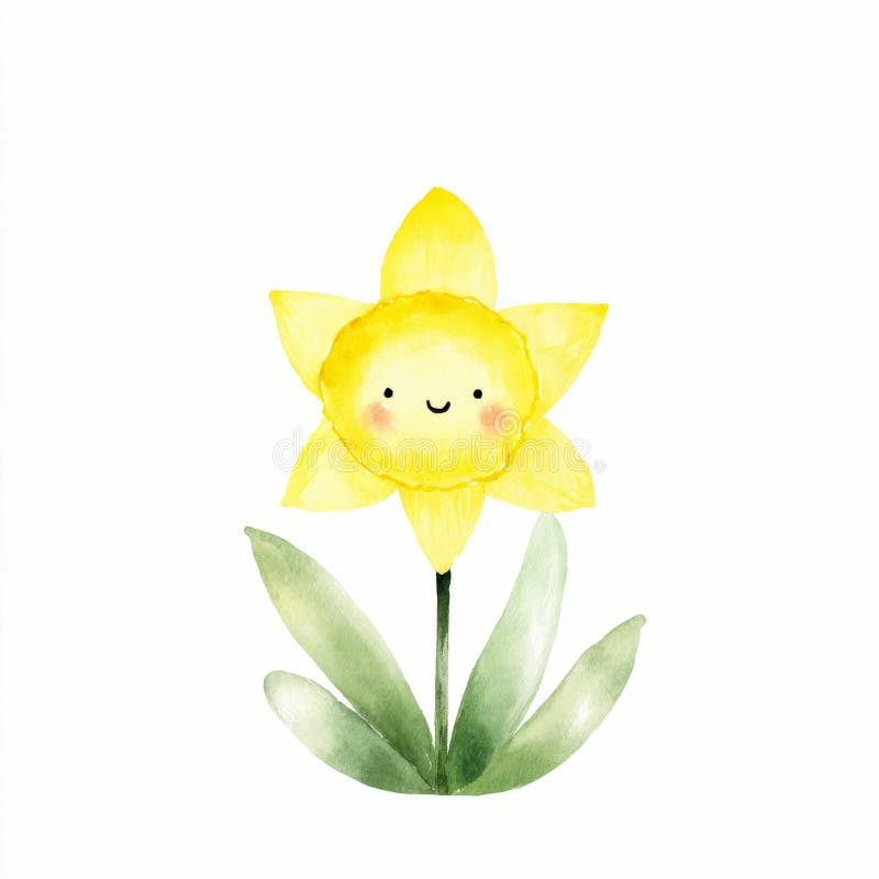 Cheerful Cartoon Daffodil with Smiling Face for Spring Design and Decor ...
